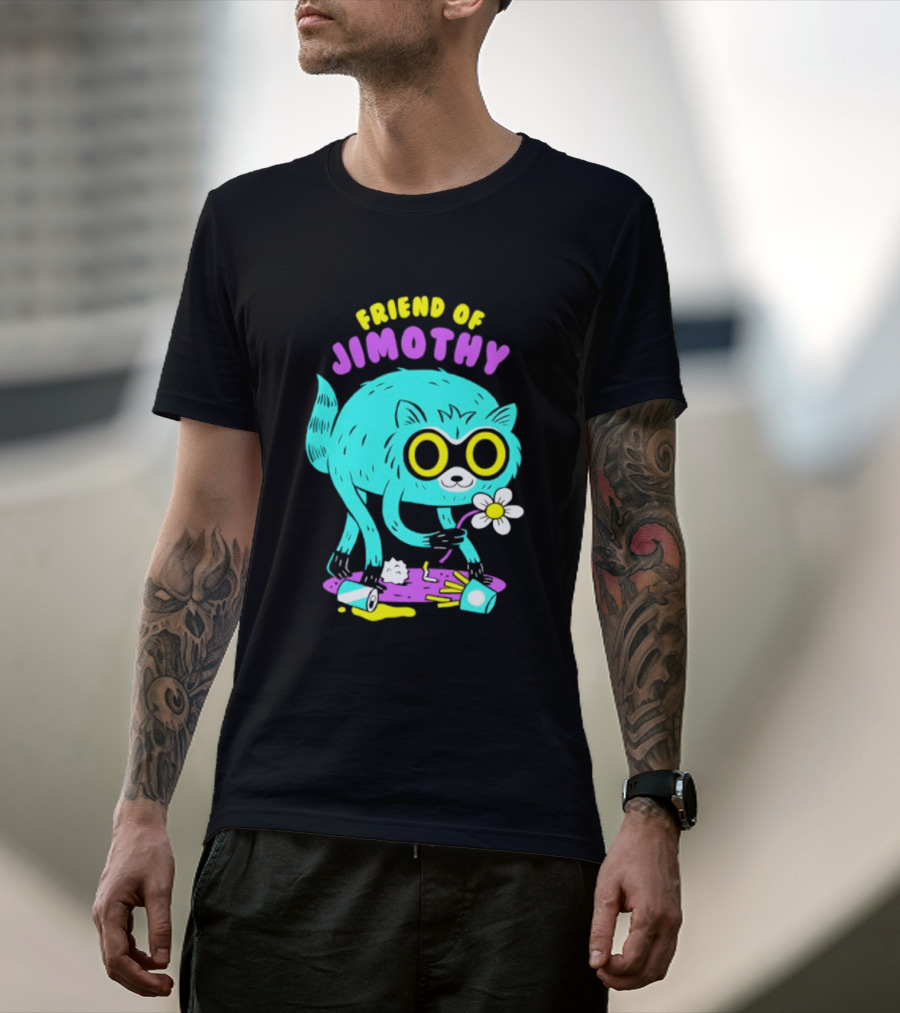 Friend Of Jimothy Raccoon Holding Flower Cute Cartoon T-Shirt