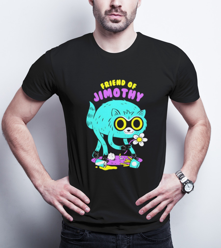 Friend Of Jimothy Raccoon Holding Flower Cute Cartoon T-Shirt