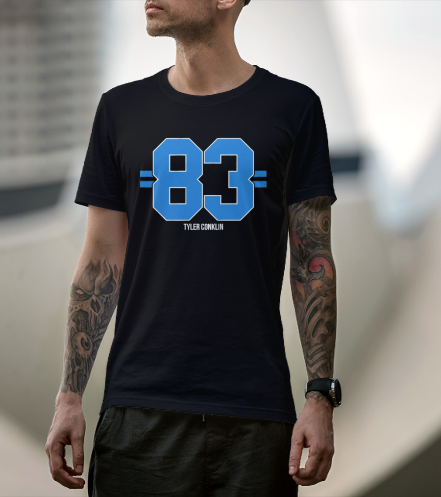 Tyler Conklin 83 Blue Stripe Detroit Lions Number T-Shirt