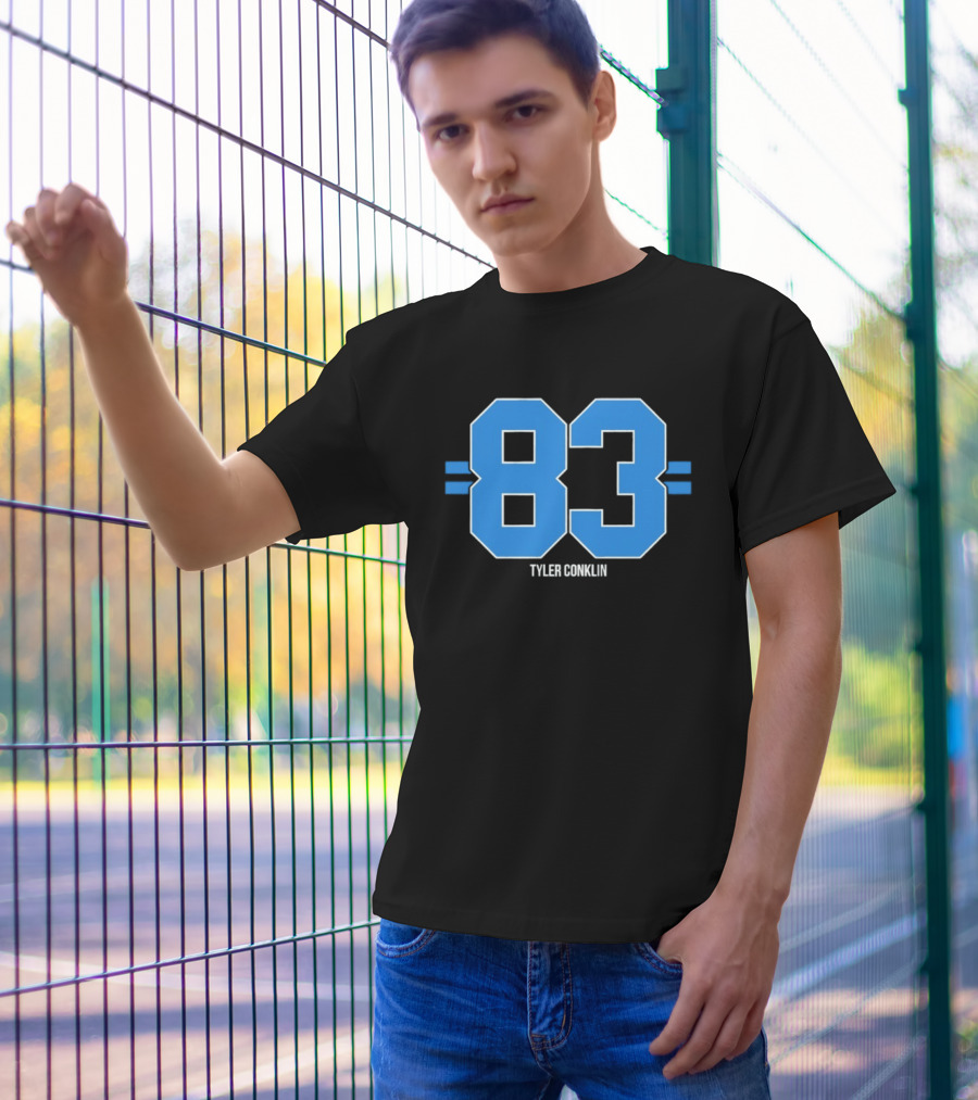 Tyler Conklin 83 Blue Stripe Detroit Lions Number T-Shirt