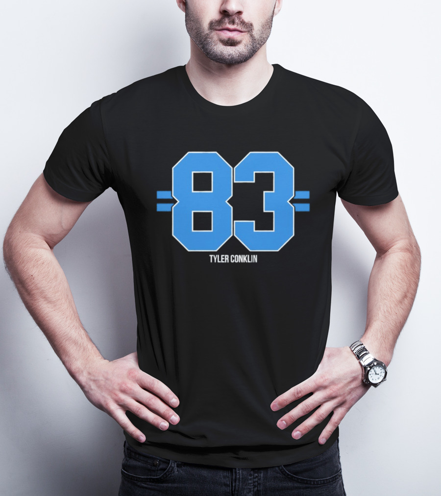 Tyler Conklin 83 Blue Stripe Detroit Lions Number T-Shirt