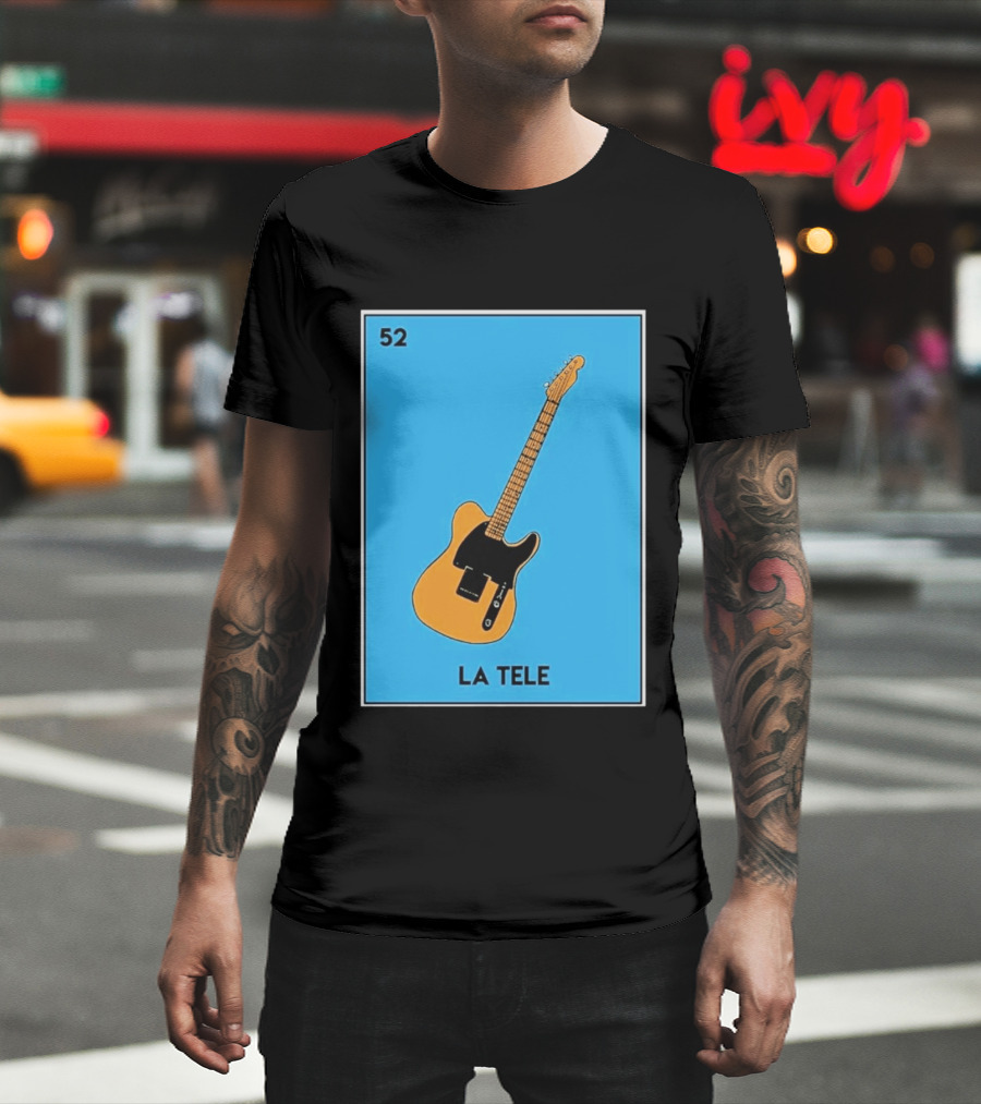 Jeff Garlin La Tele 52 Guitar Image With Number On Blue T-Shirt