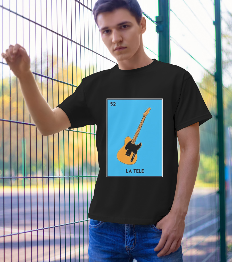 Jeff Garlin La Tele 52 Guitar Image With Number On Blue T-Shirt