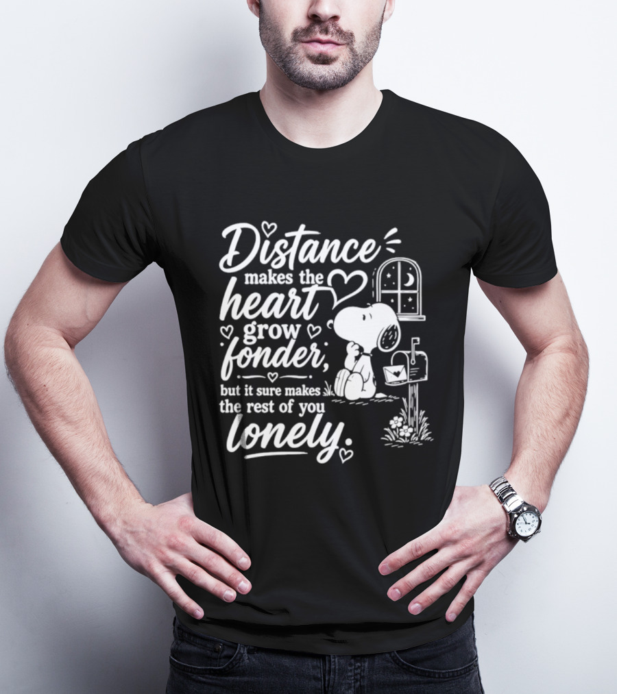 Snoopy Distance Makes The Heart Grow Fonder Lonely Mailbox Scene T-Shirt