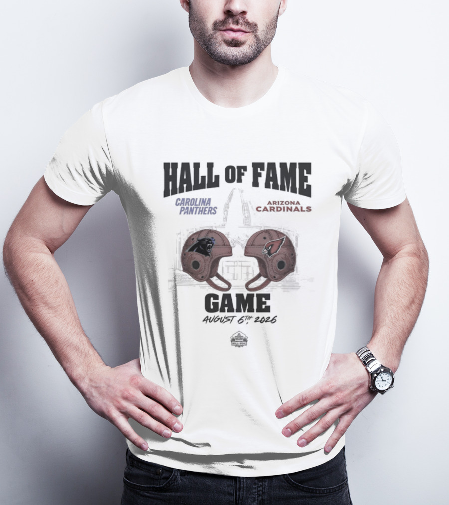 Carolina Panthers Arizona Cardinals 2026 Hall Of Fame Dueling Helmets NFL Matchup T-Shirt