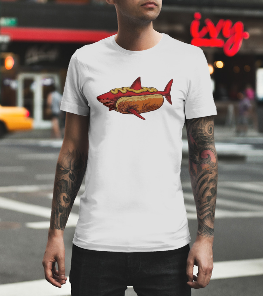 Shark Hot Dog Mustard Mashup Humor T-Shirt