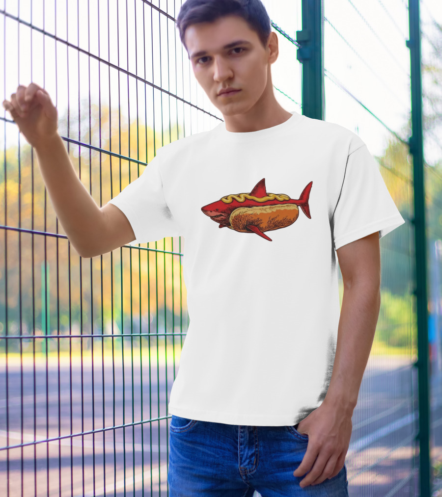 Shark Hot Dog Mustard Mashup Humor T-Shirt