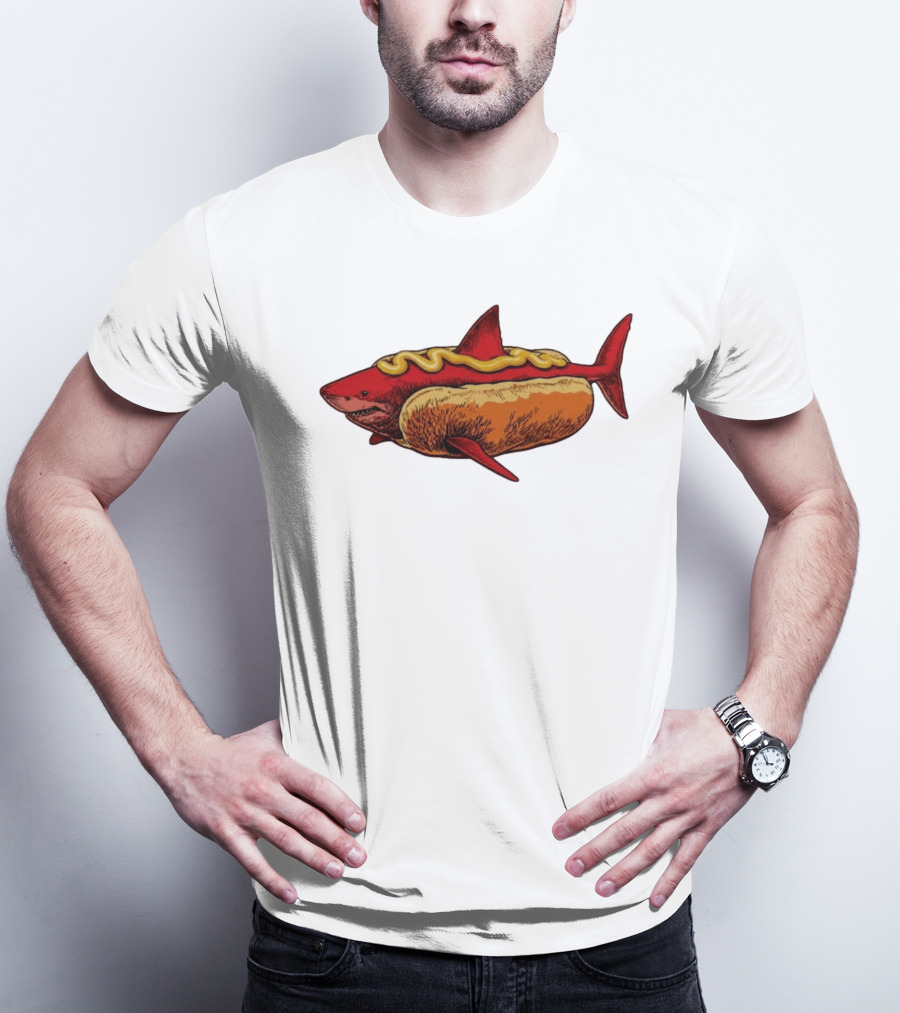 Shark Hot Dog Mustard Mashup Humor T-Shirt