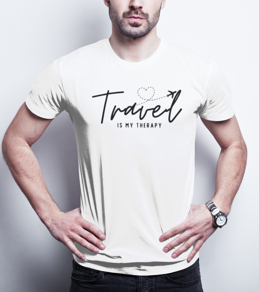 Travel Is My Therapy Heart And Airplane Path T-Shirt