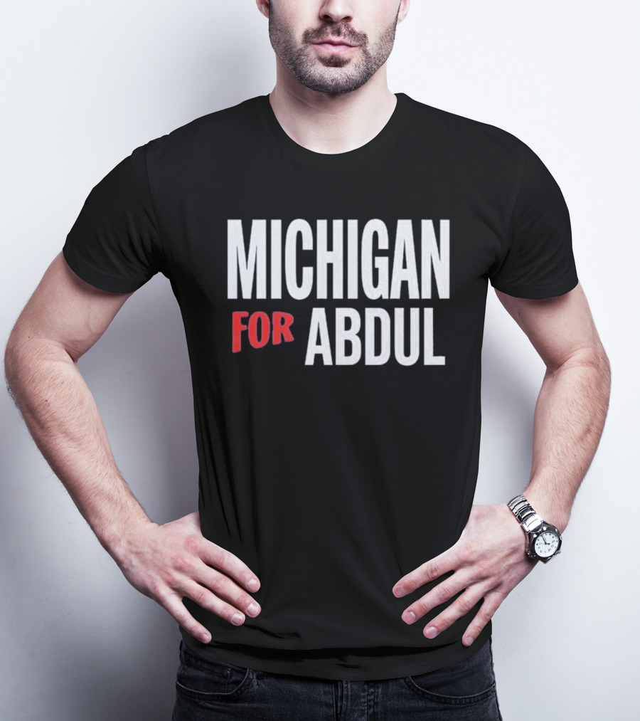 Michigan For Abdul Text Bold Red And White T-Shirt