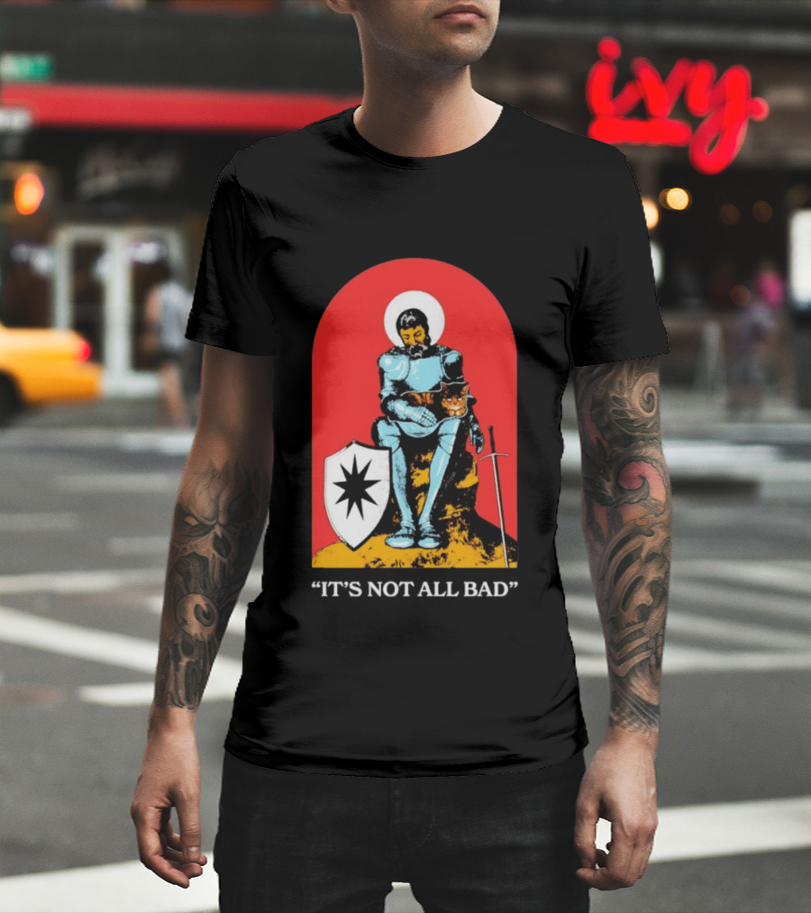 Knight With Armor And Cat Companion On Red T-Shirt