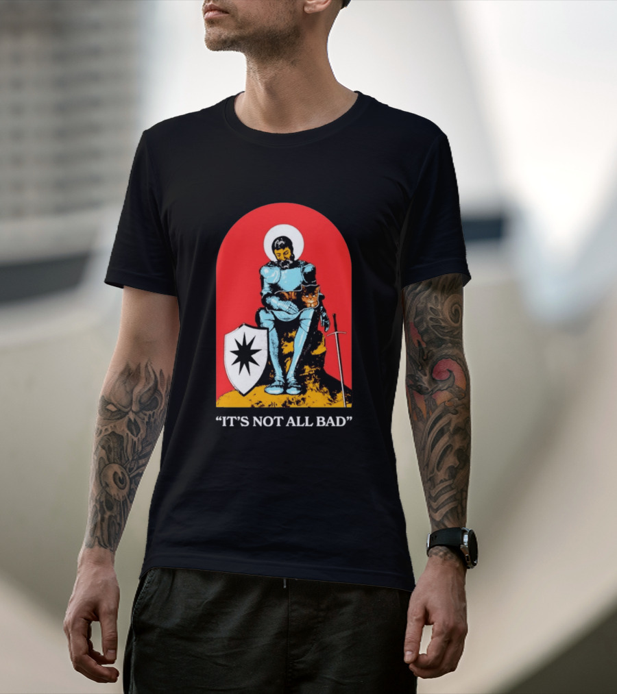 Knight With Armor And Cat Companion On Red T-Shirt