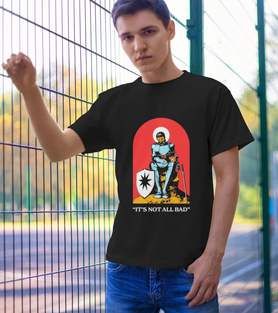 Knight With Armor And Cat Companion On Red T-Shirt