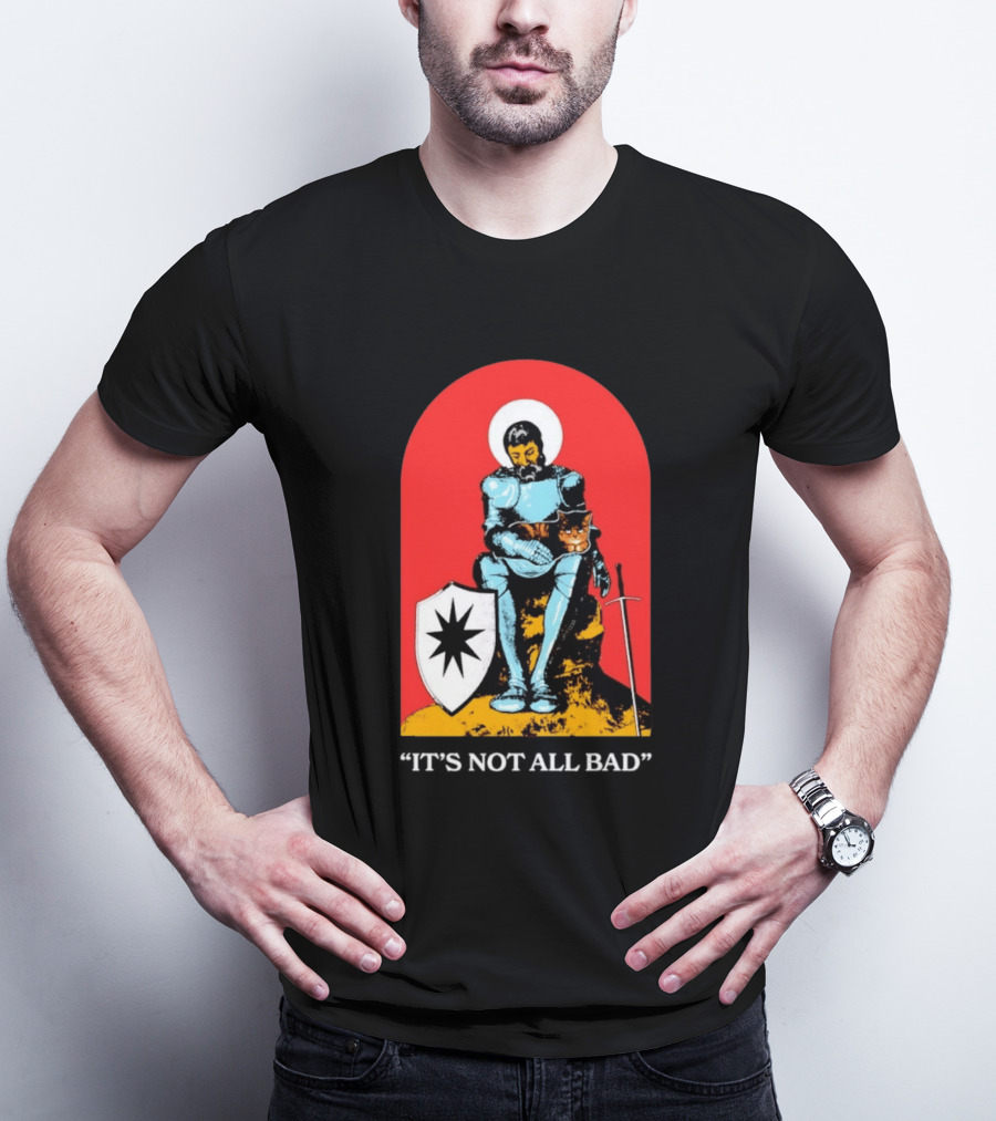 Knight With Armor And Cat Companion On Red T-Shirt
