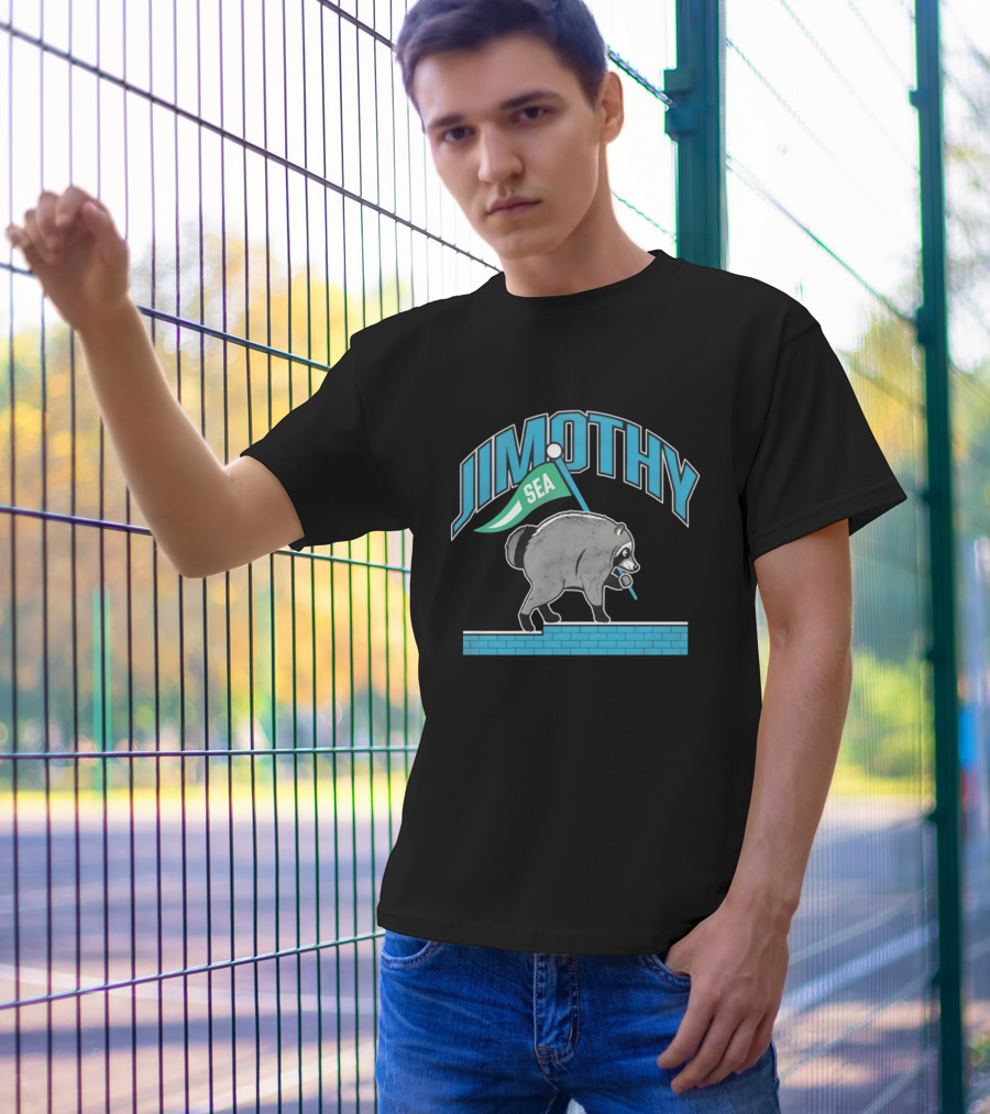 Jimothy SEA Raccoon Holding Flag On Brick Wall T-Shirt