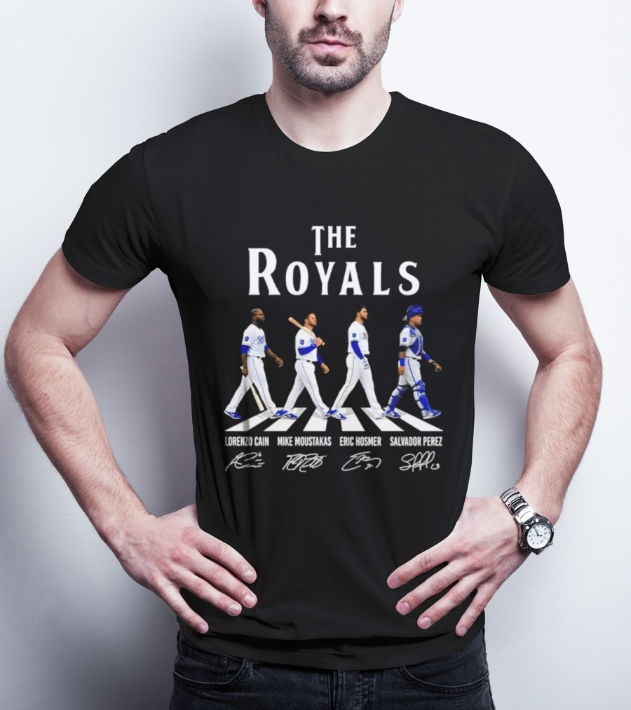 The Royals Lorenzo Cain Mike Moustakas Eric Hosmer Salvador Perez Signatures Abbey Road Kansas City Royals T-Shirt