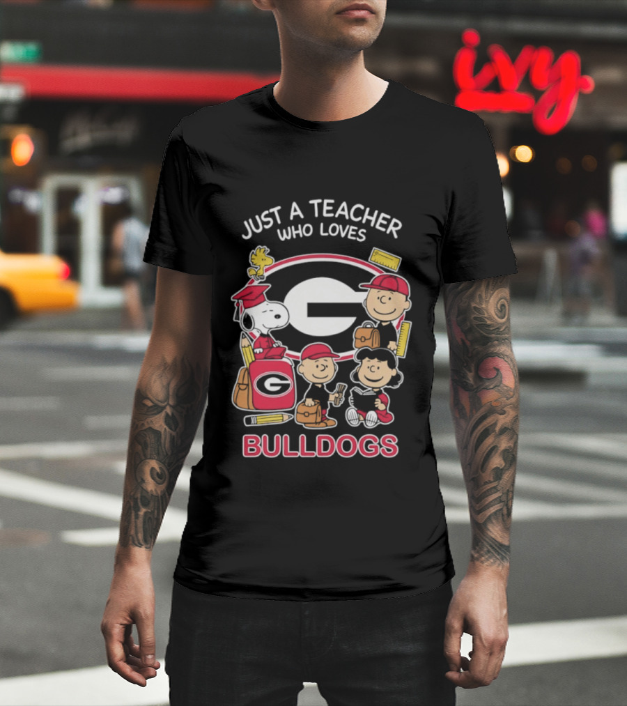 Just A Teacher Who Loves Bulldogs Peanuts X Georgia Football Academics T-Shirt