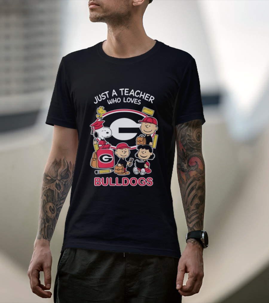 Just A Teacher Who Loves Bulldogs Peanuts X Georgia Football Academics T-Shirt