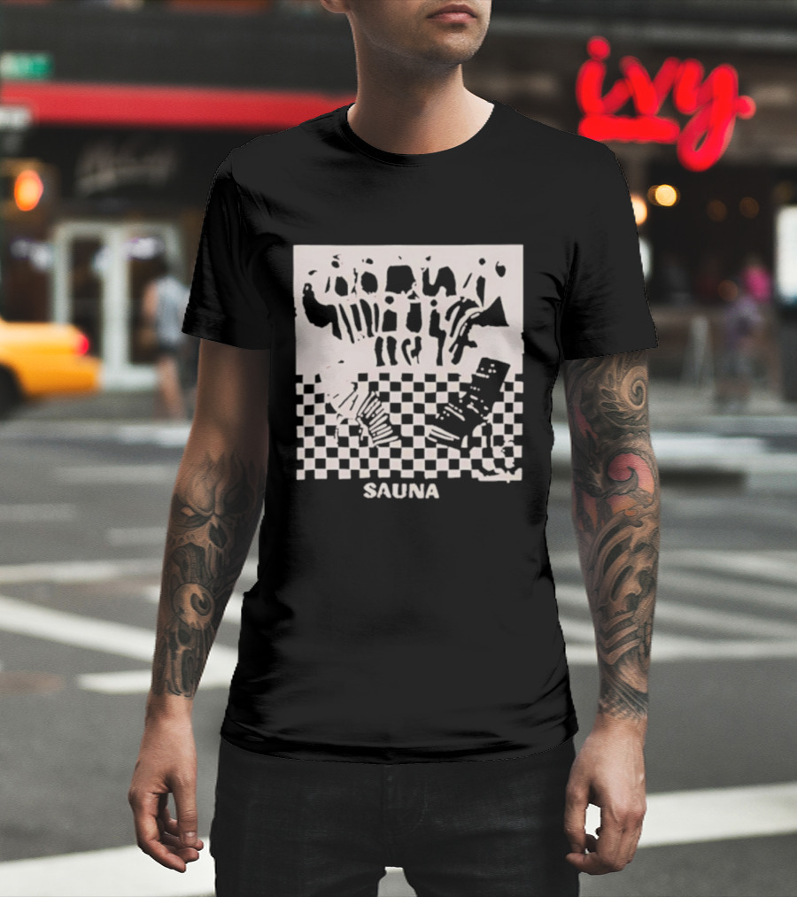 Sauna Checkered Patterns Accordion Instruments T-Shirt