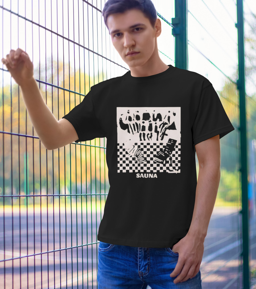 Sauna Checkered Patterns Accordion Instruments T-Shirt
