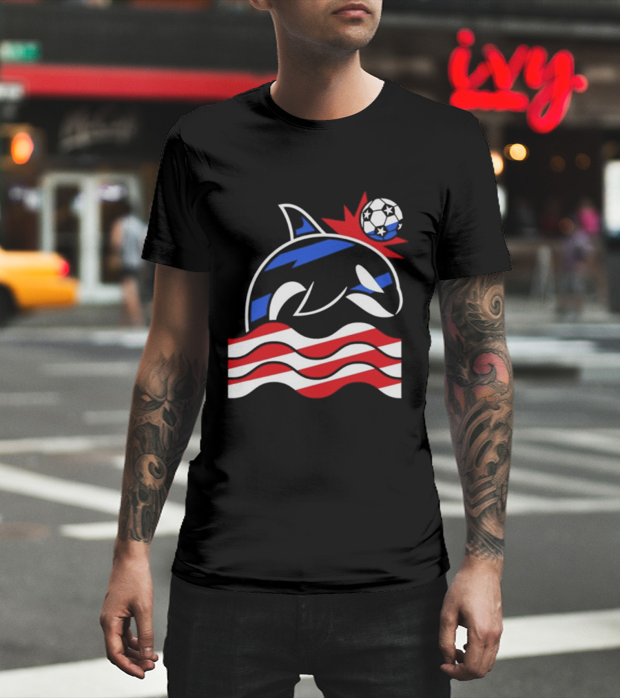 Wild Whale Red White And Blue Waves With Soccer Ball T-Shirt