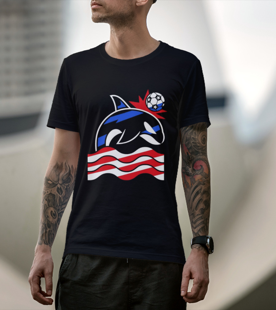 Wild Whale Red White And Blue Waves With Soccer Ball T-Shirt