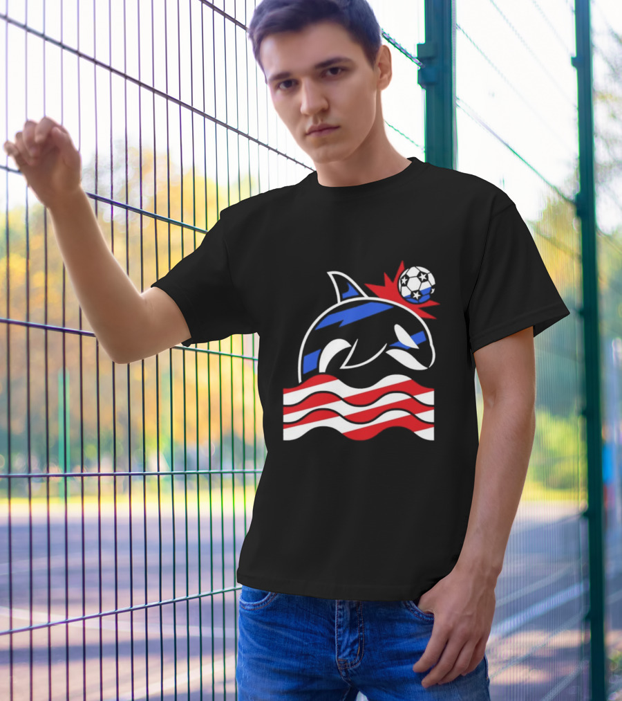 Wild Whale Red White And Blue Waves With Soccer Ball T-Shirt