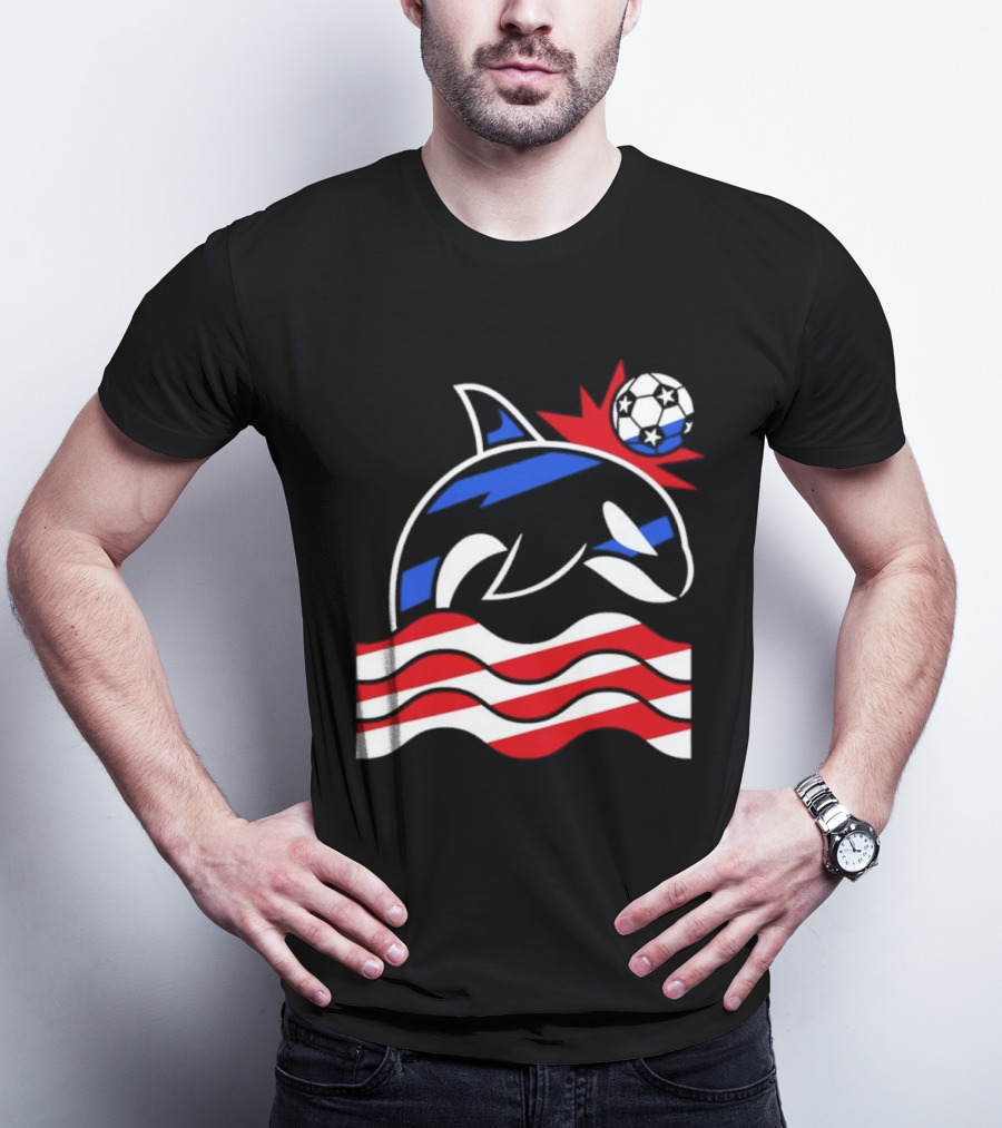 Wild Whale Red White And Blue Waves With Soccer Ball T-Shirt