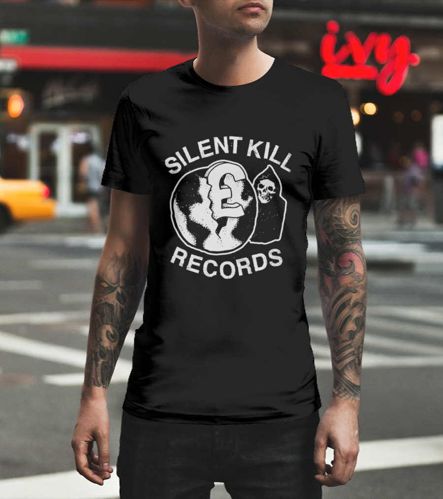 Silent Kill Records Skull Punk Logo Earth T-Shirt