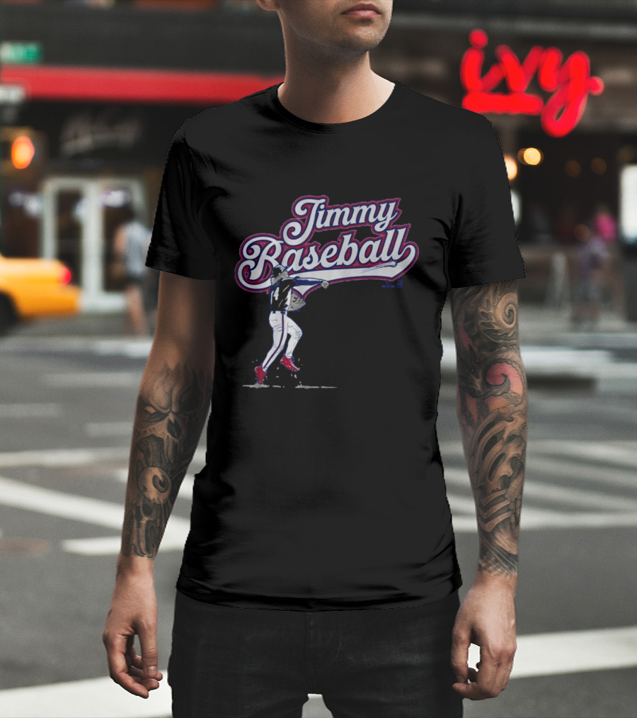 Jimmy Baseball Vintage Style Player Swinging Bat T-Shirt
