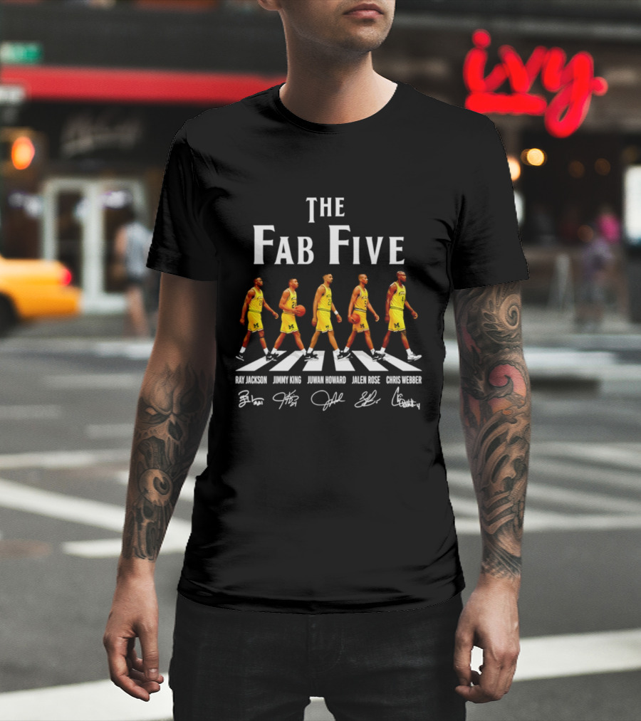 Michigan Wolverines Fab Five Ray Jackson Jimmy King Juwan Howard Jalen Rose Chris Webber Signatures T-Shirt