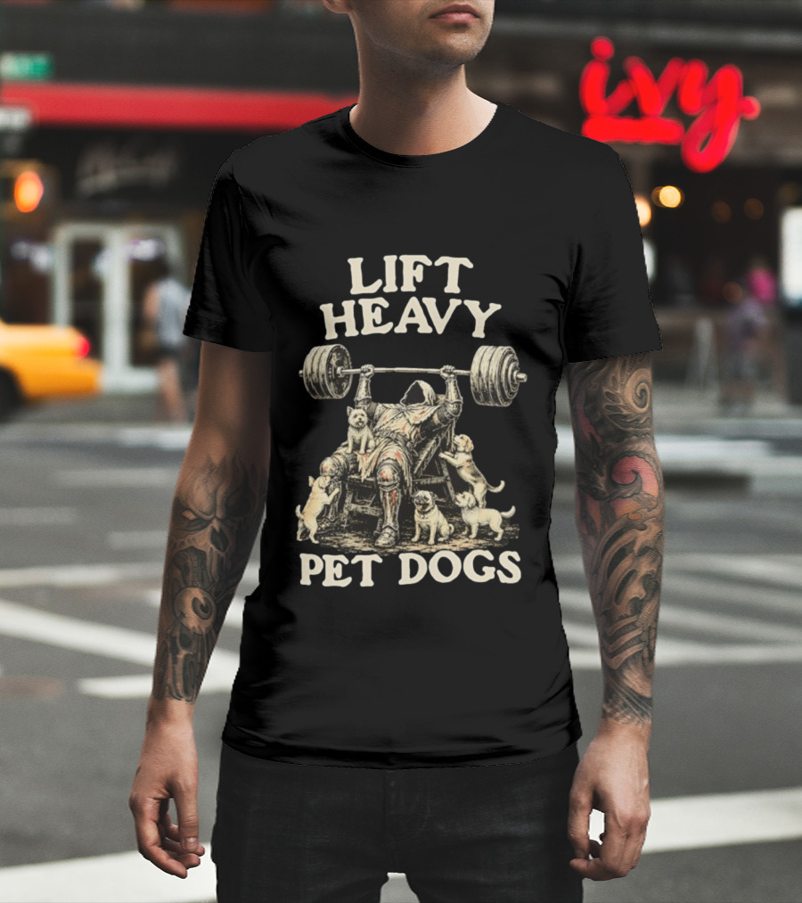Lift Heavy Pet Dogs Medieval Weightlifting Knight With Puppies T-Shirt