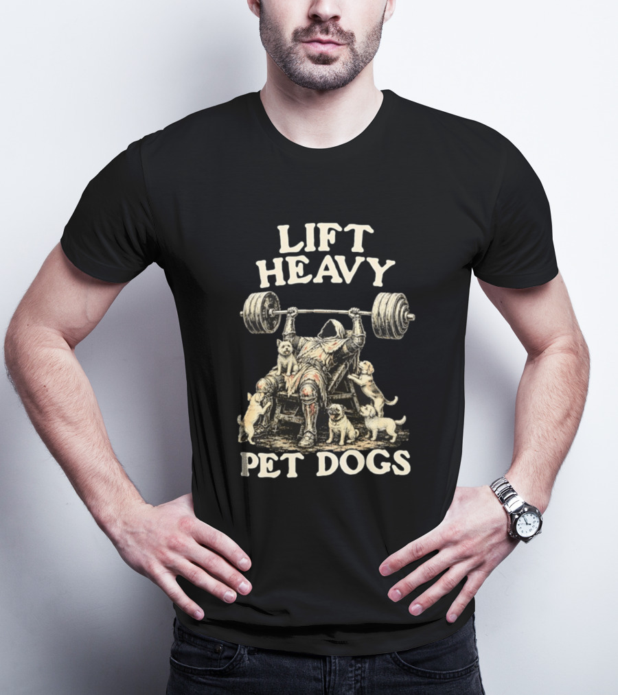 Lift Heavy Pet Dogs Medieval Weightlifting Knight With Puppies T-Shirt