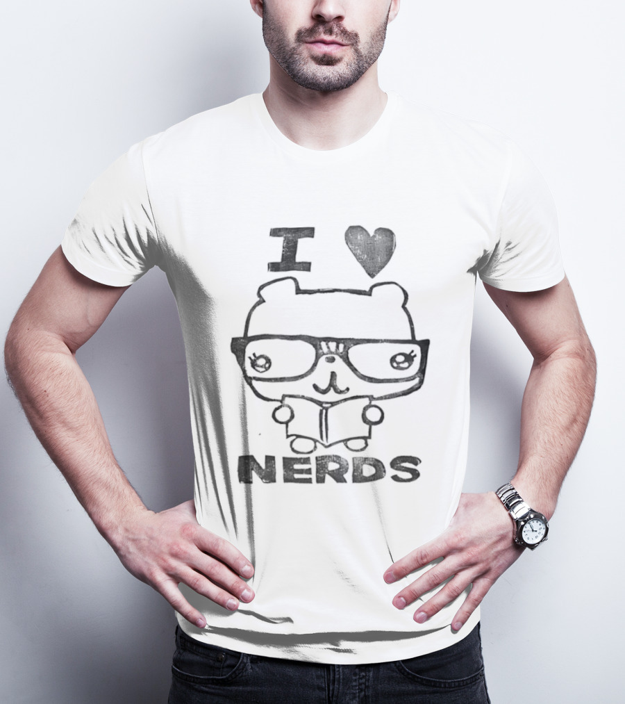 I Love Nerds Bear Reading Book Glasses T-Shirt