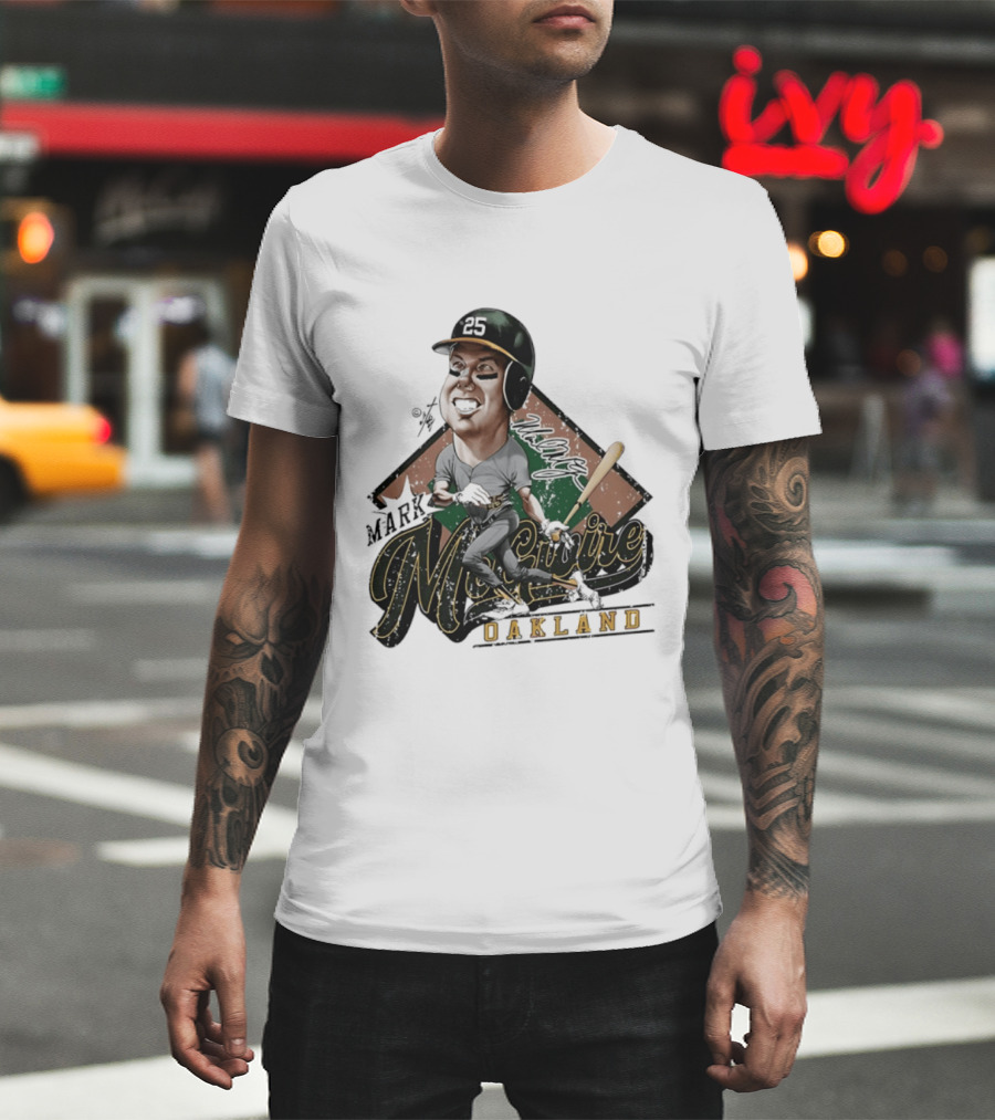 Mark McGwire Oakland Athletics Baseball Caricature Bruce Stark T-Shirt