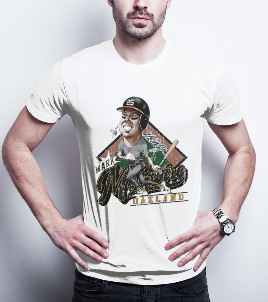 Mark McGwire Oakland Athletics Baseball Caricature Bruce Stark T-Shirt