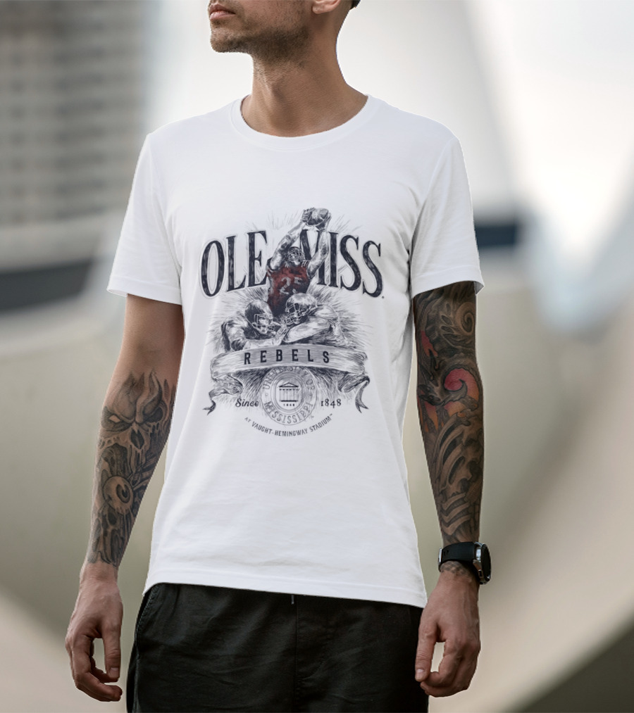 Ole Miss Rebels 1848 Gridiron Hero Vaught Hemingway Stadium T-Shirt