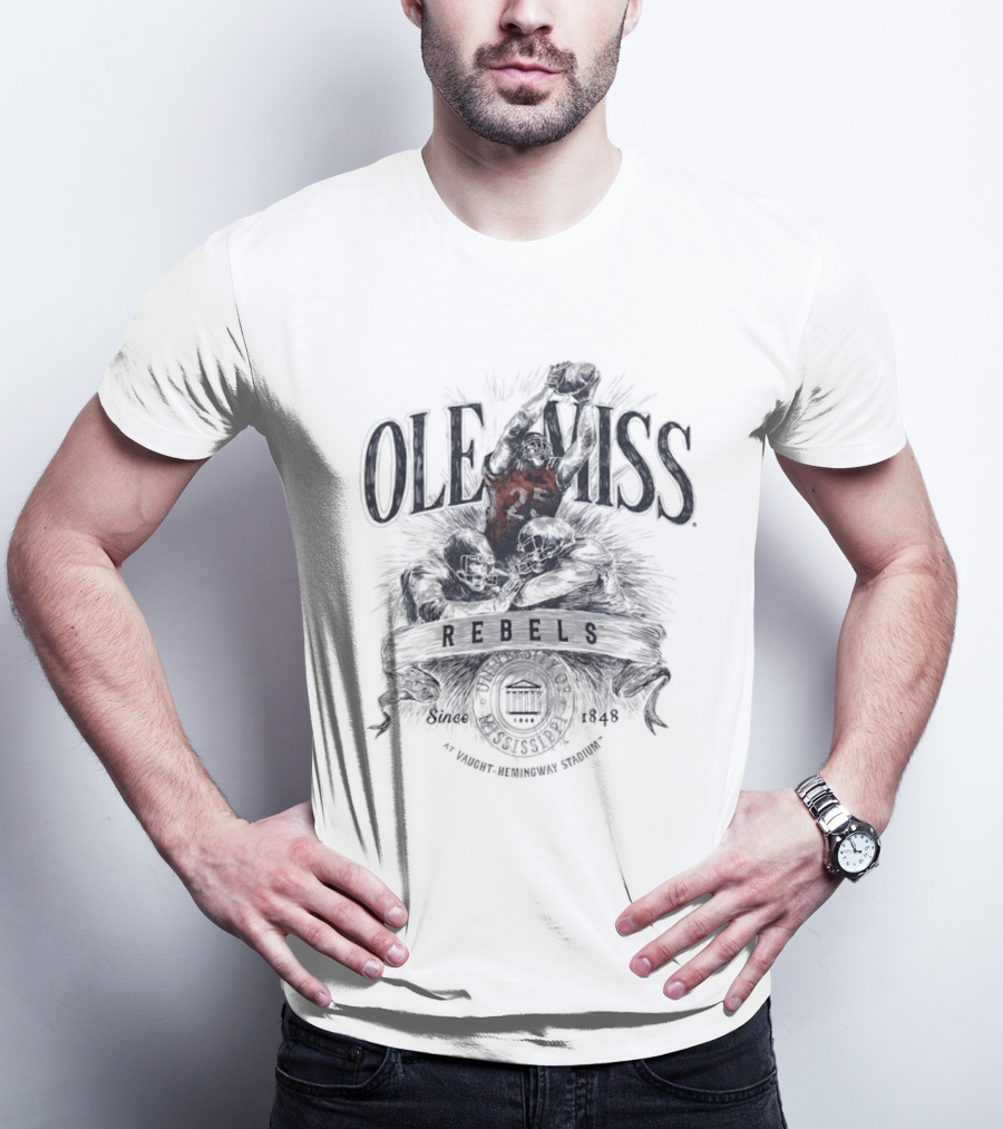 Ole Miss Rebels 1848 Gridiron Hero Vaught Hemingway Stadium T-Shirt