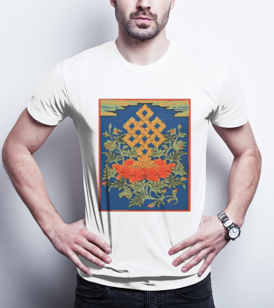 Srivatsa Endless Knot Floral Design Buddhist Symbol With Blossoms T-Shirt