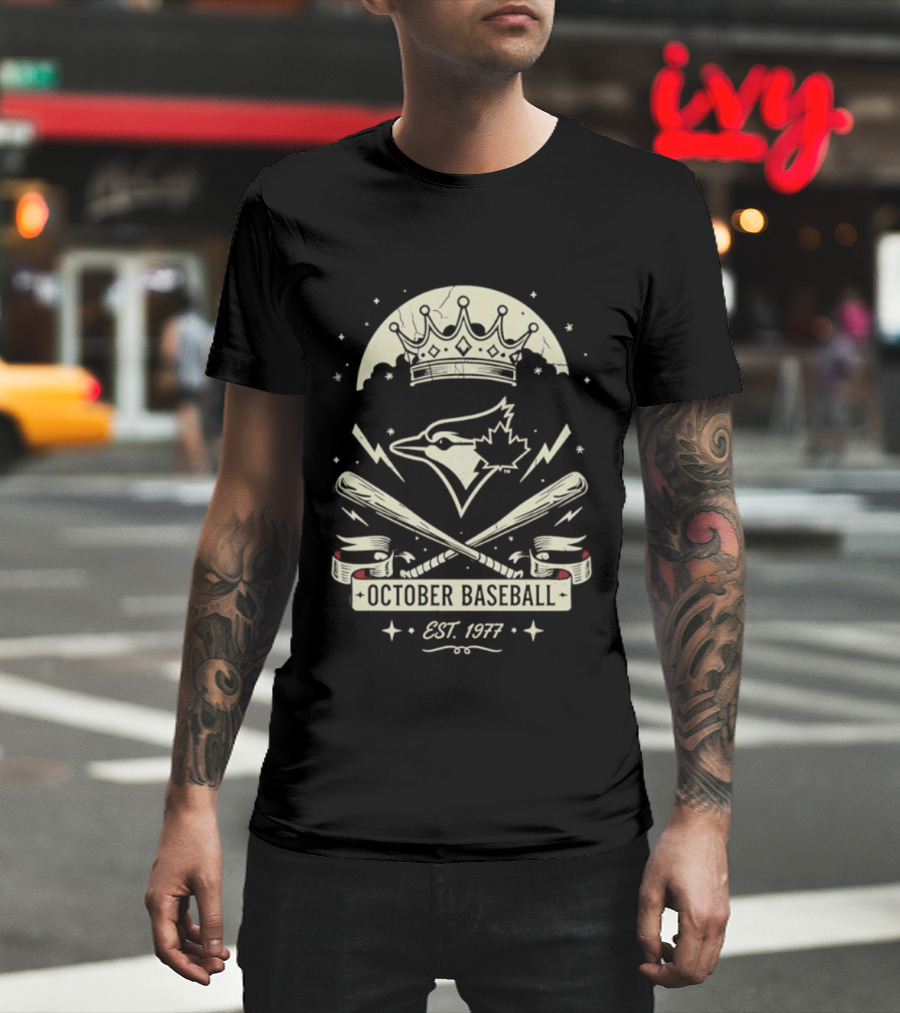 Toronto Blue Jays October Baseball 1977 Established Vintage Moon Bat Cross Canada Leaf T-Shirt
