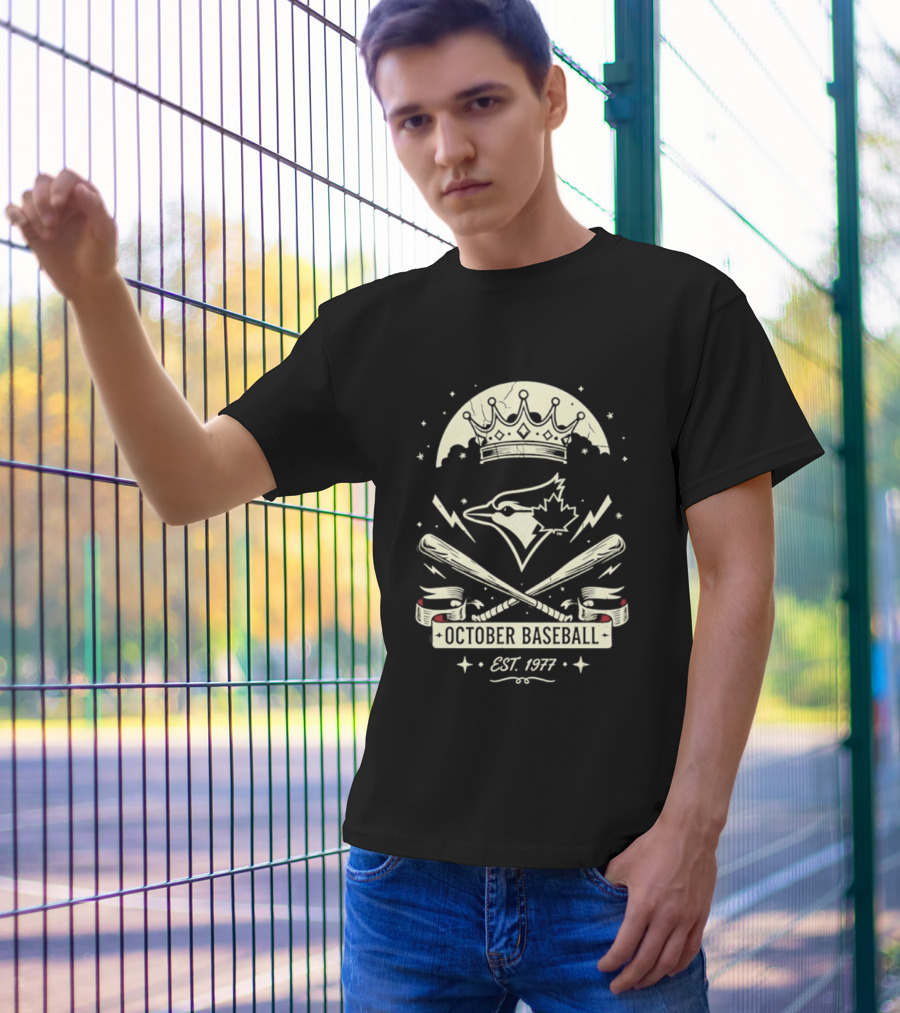 Toronto Blue Jays October Baseball 1977 Established Vintage Moon Bat Cross Canada Leaf T-Shirt