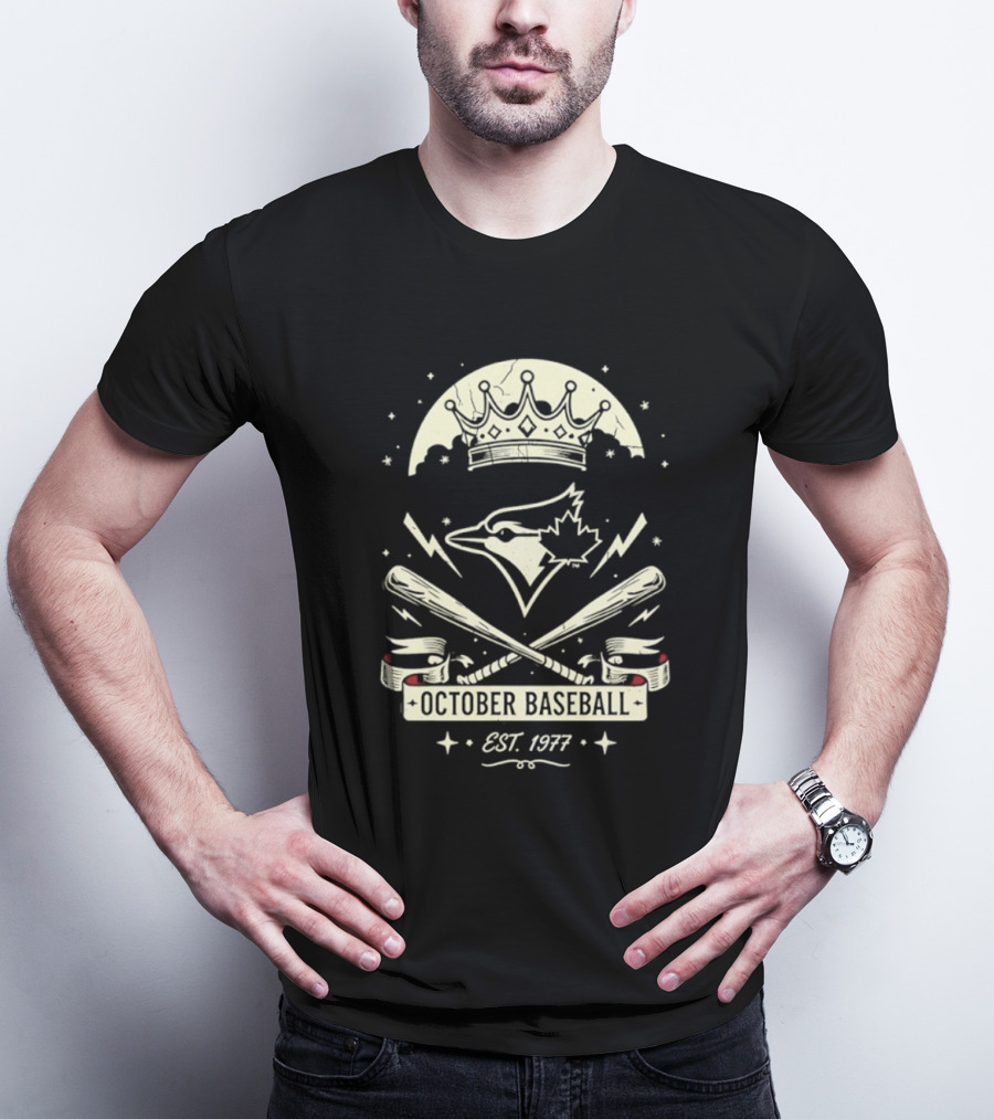 Toronto Blue Jays October Baseball 1977 Established Vintage Moon Bat Cross Canada Leaf T-Shirt