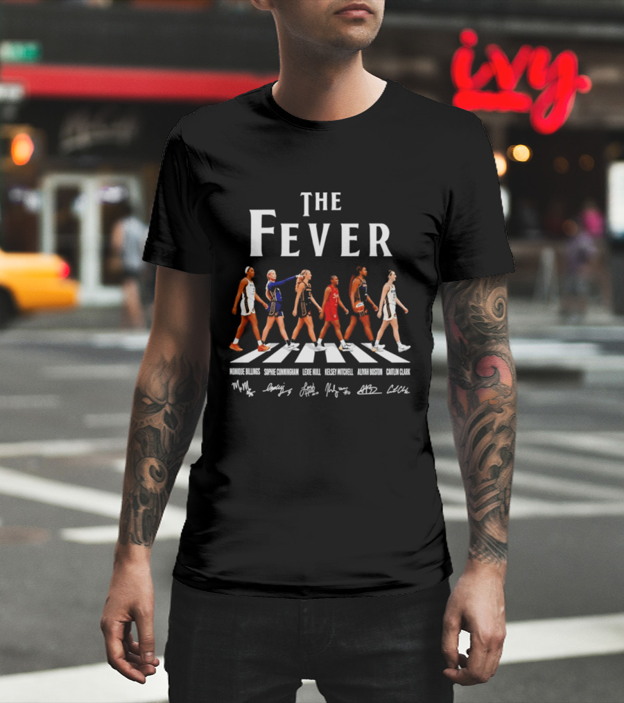 The Fever Monique Billings Sophie Cunningham Lexie Hull Kelsey Mitchell Aliyah Boston Caitlin Clark Indiana Fever Abbey Road Signatures T-Shirt