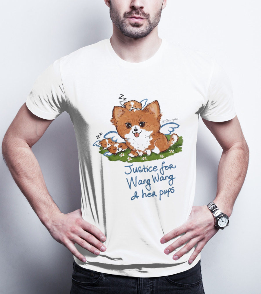 Justice For Wang Wang And Her Pups Cute Illustrated Memorial T-Shirt