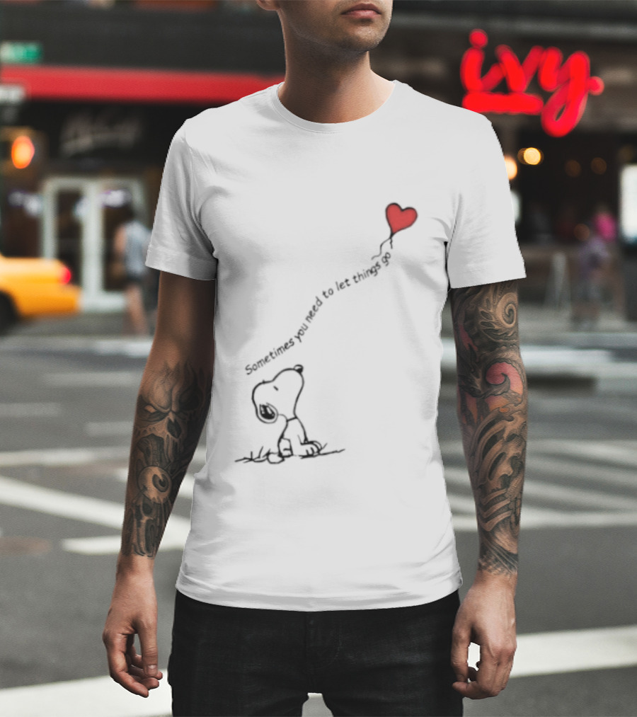 Snoopy Sometimes You Need To Let Things Go Heart Balloon Peanuts T-Shirt