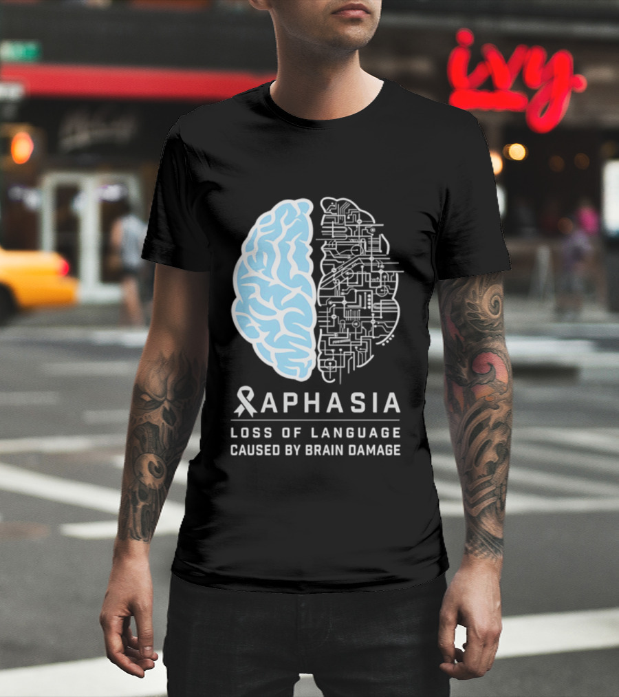 Aphasia Awareness Ribbon Brain Design Loss Of Language Caused By Brain Damage T-Shirt
