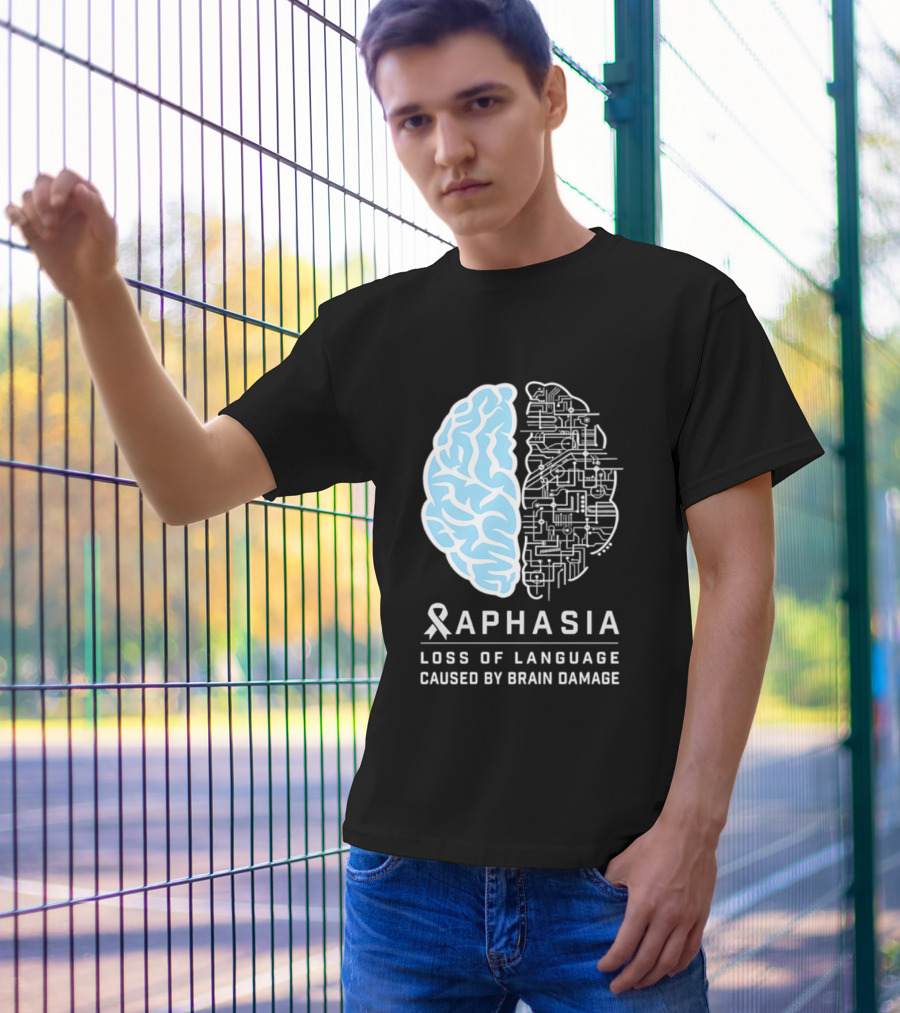 Aphasia Awareness Ribbon Brain Design Loss Of Language Caused By Brain Damage T-Shirt