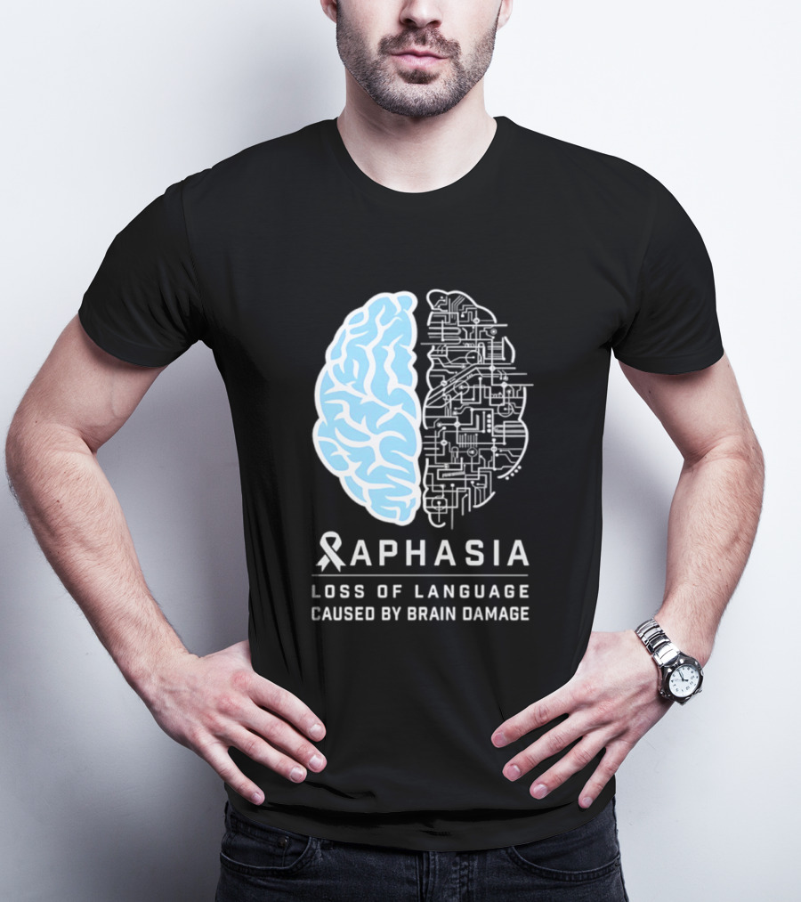 Aphasia Awareness Ribbon Brain Design Loss Of Language Caused By Brain Damage T-Shirt