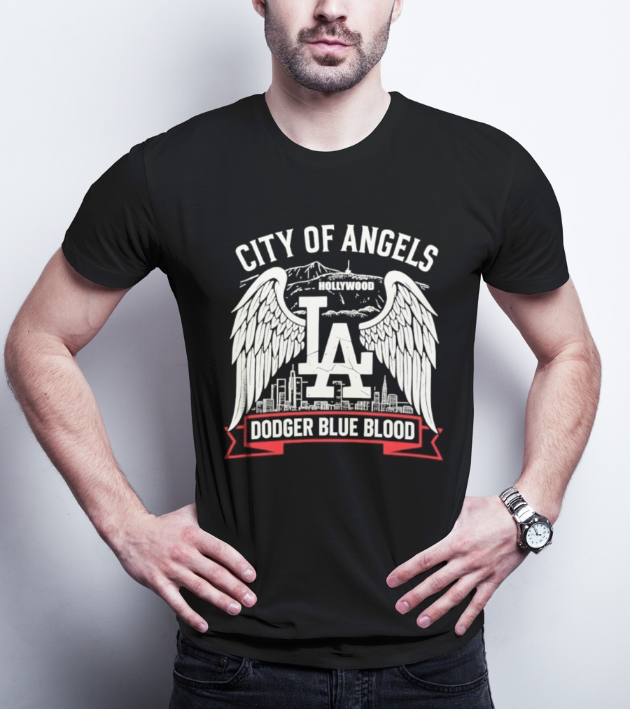 City Of Angels LA Hollywood Dodger Blue Blood Wings Skyline T-Shirt
