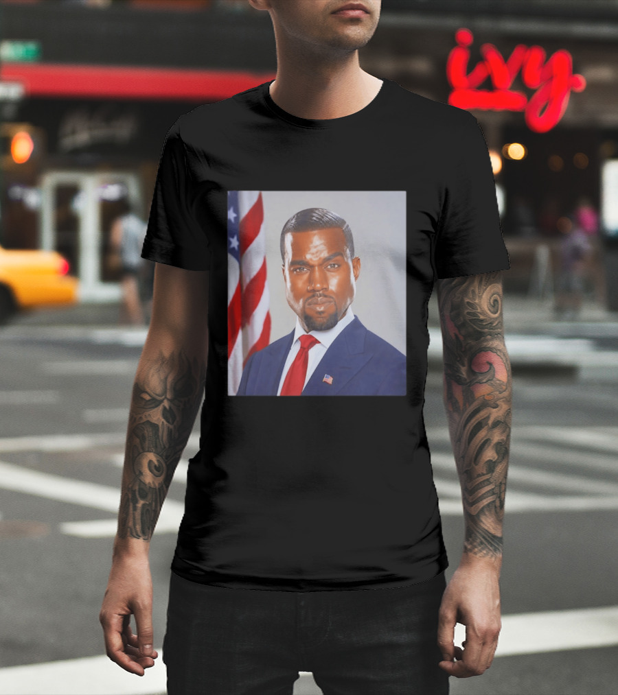 Kanye West Ye Political Portrait American Flag Suit And Tie T-Shirt